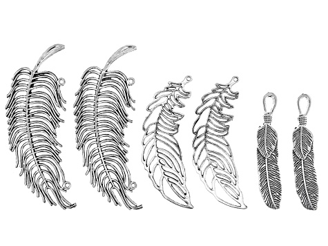 Feather Component Assortment in 16 Styles in Antiqued Silver Tone 32 Pieces Total - JMKIT999 | JTV