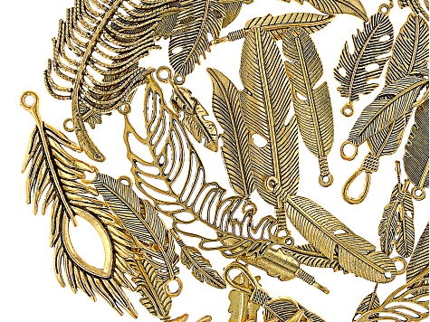 Feather Component Assortment in 16 Styles in Antiqued Gold Tone 32 Pieces Total - JMKIT999A | JTV