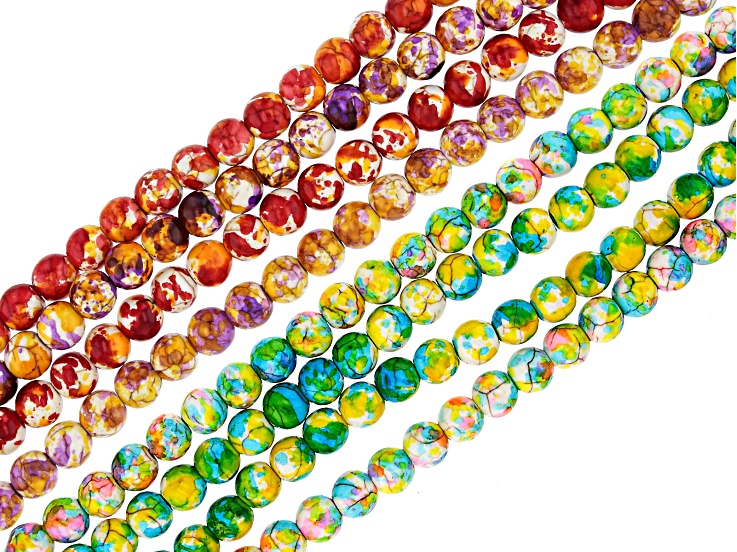 Painted Rainbow Calsilica 8mm Round Bead Strand Set of 8 - JMO016 | JTV