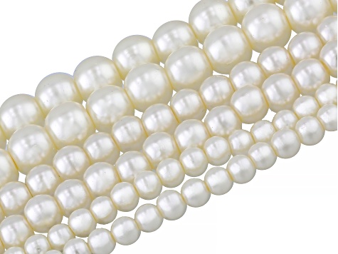 Cream Glass Pearl 4mm. 6mm, & 8mm Round Bead Strand Approximately 32 ...