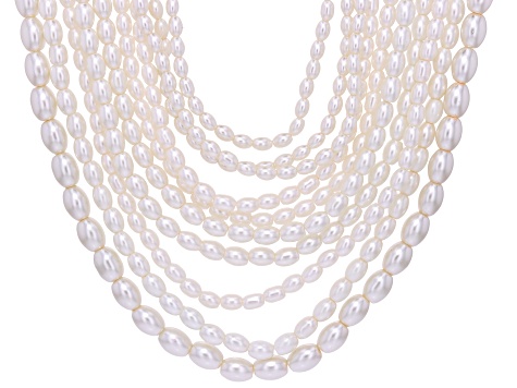 White Glass Pearl Rice Shape Bead Strand Set of 10 - JMO211 | JTV