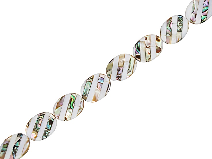 Mother of Pearl & Shell Striped 15x20mm Oval Bead Strand Approximately ...