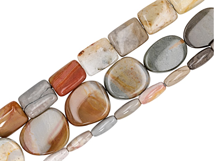 American Jasper Rice, Rectangle, & Abstract Oval Bead Strand Set of 3 ...