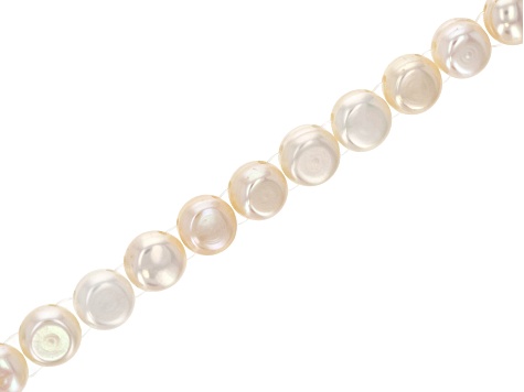 White Cultured Freshwater Pearl 8-9mm Double Drilled Round Button Bead Strand - JMO420 | JTV
