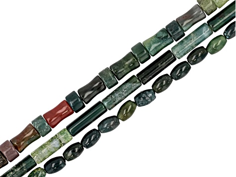 Fancy Jasper and Indian Agate Rice, Tube, and Bamboo Shaped bead Strand ...