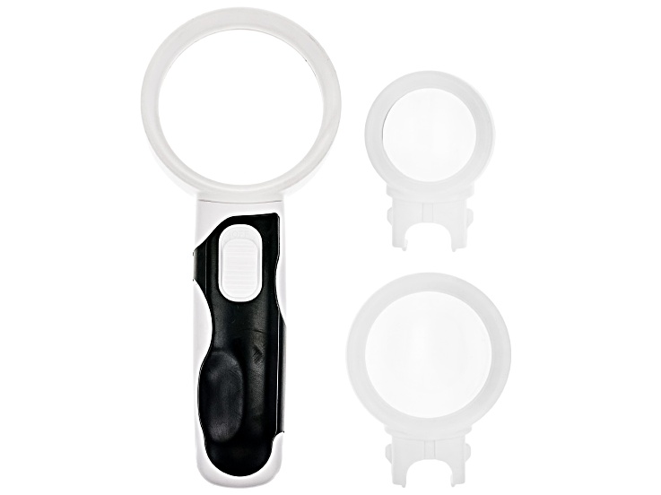 Handheld Magnifier with Light & Three Interchangeable Magnifications ...