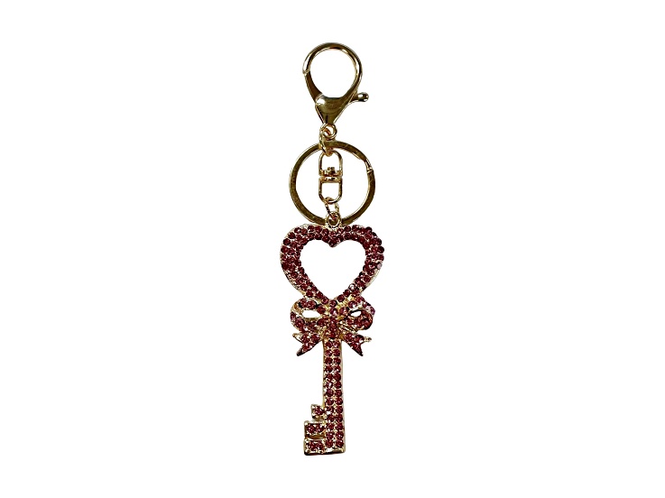 Gold Tone Rose Pink Crystal Key Chain - 11CT9A | JTV