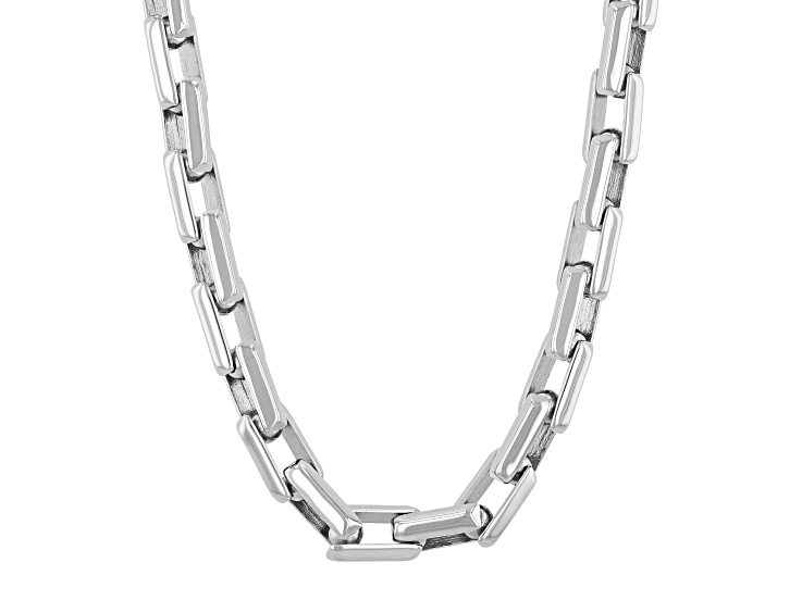 Stainless Steel Rectangle Box Chain Link Necklace - 11L3NA | JTV