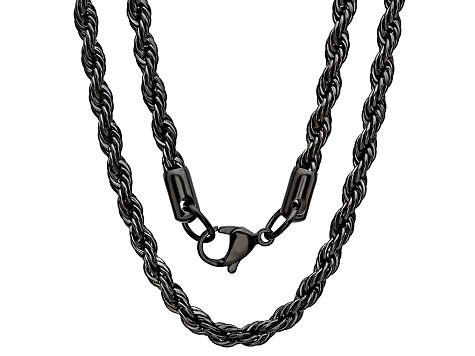 Men's Black Ion-plated Stainless Steel 24 Inch Rope Chain - 11NLVC | JTV
