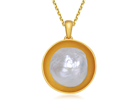 Genuine Freshwater Pearl, 14K Yellow Gold Plated over Sterling Silver ...