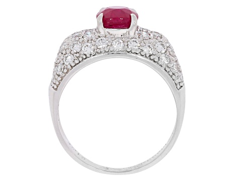 Cushion Red Ruby and White Diamond 18K White Gold Ring. 2.97 CTW ...
