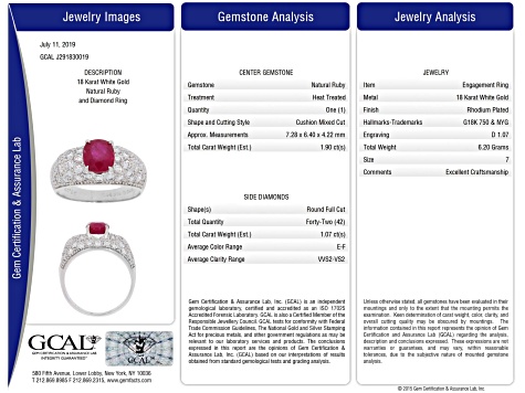 Cushion Red Ruby and White Diamond 18K White Gold Ring. 2.97 CTW ...