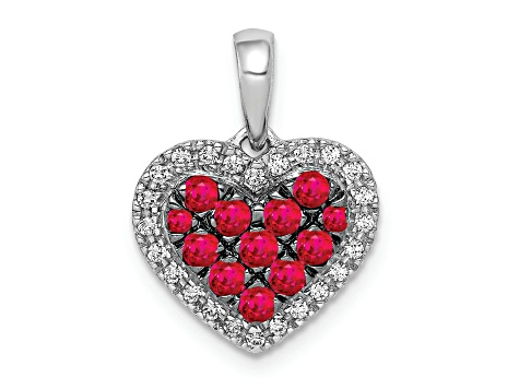 Rhodium Over 14k White Gold Diamond and Ruby Heart Pendant - 11WKKA | JTV