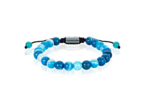 Invicta Jewelry Men's Blue Banded Agate Stone Bead Adjustable Bracelet ...