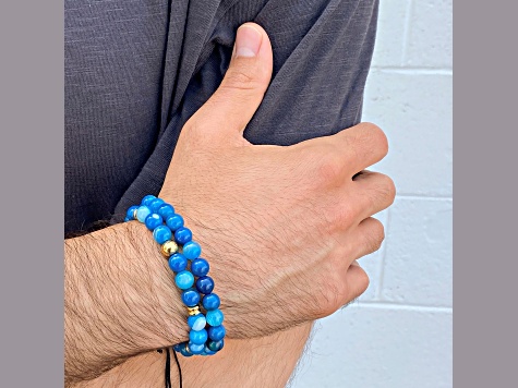 Invicta Jewelry Men's Blue Banded Agate Stone Bead Adjustable Bracelet ...