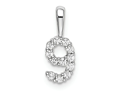 Rhodium Over 14k White Gold Diamond Number 9 Pendant - 11XKJAD | JTV