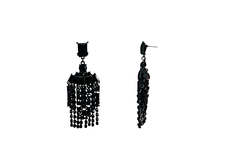 Jet-Tone Two-Layer Jet Black Crystal Fringe Drop Earring - 121C1D | JTV