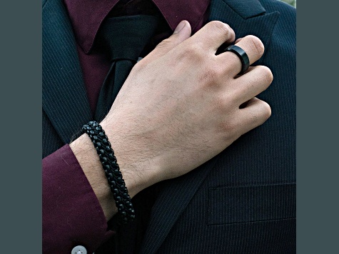 Invicta Jewelry Men's Brushed and Polished Black Plated Steel Band Ring ...