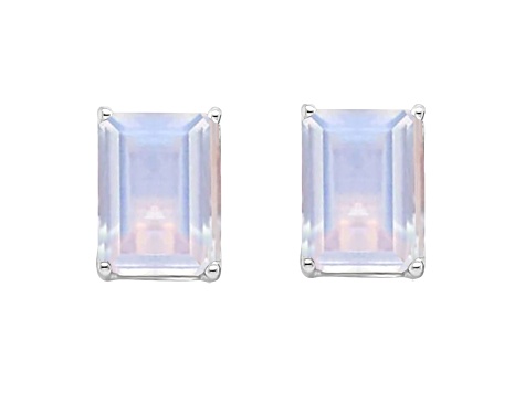 8x6mm Rectangular Octagonal Moonstone Rhodium Over Sterling Silver Stud Earrings - 123WJF | JTV