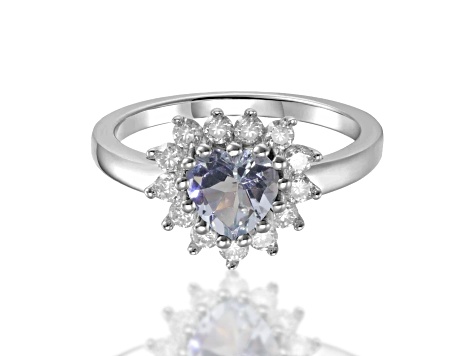 Heart Shape Aquamarine with White Topaz Accents Sterling Silver Ring, 1 ...