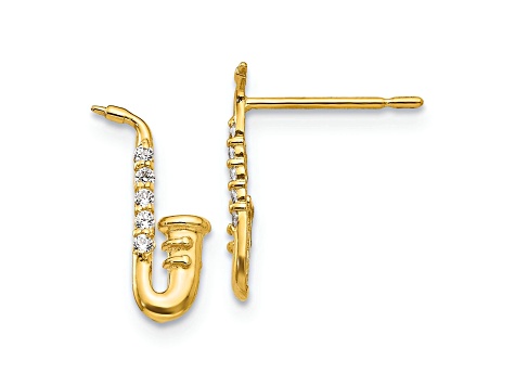 14k Yellow Gold Children's Cubic Zirconia Saxophone Stud Earrings ...