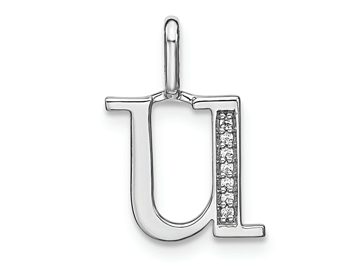 14K White Gold Diamond Lower Case Letter U Initial Pendant - 12CM5U | JTV
