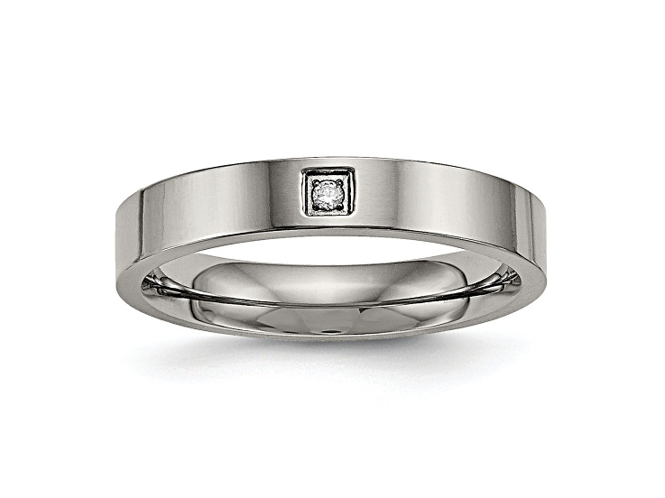 White Cubic Zirconia Titanium 4mm Men's Band Ring - 12DTDA | JTV