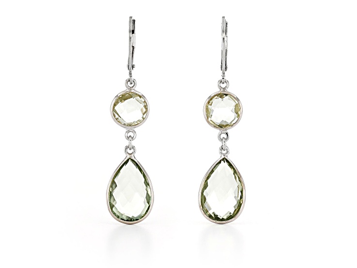 Green Pear And Round Prasiolite Sterling Silver Earrings 11ctw - 12GH5C ...