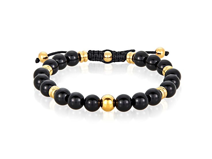 Invicta Jewelry Men's Onyx Stone and Yellow Steel Bead Adjustable ...