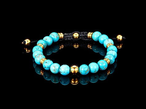 Invicta Jewelry Men's Turquoise Stone and Yellow Steel Bead Adjustable ...