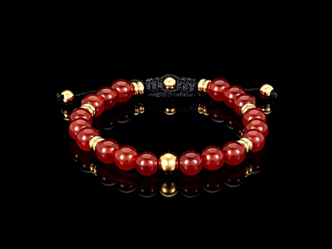 Invicta Jewelry Men's Red Agate Stone and Yellow Steel Bead Adjustable ...