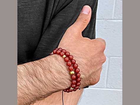 Invicta Jewelry Men's Red Agate Stone and Yellow Steel Bead Adjustable ...