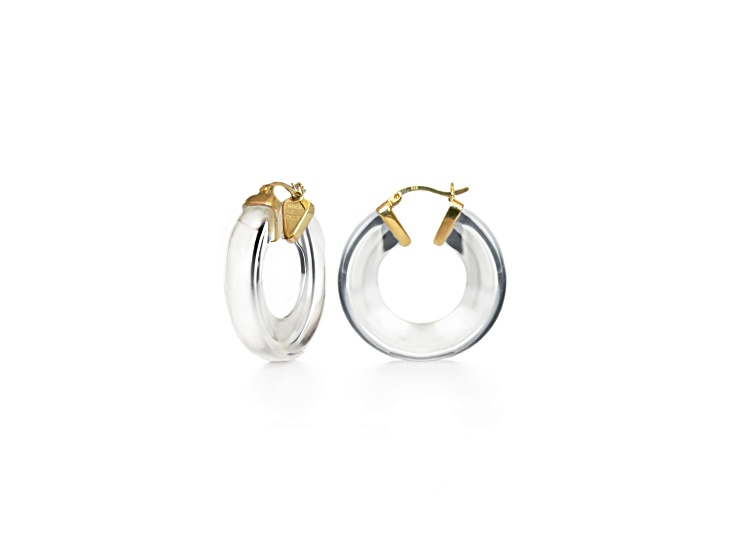 14K Yellow Gold Over Sterling Silver Clear Chunky V Hoop Acrylic Earrings 12LCGA JTV