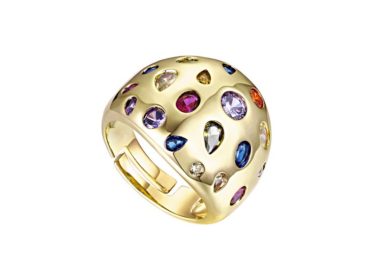 Multi-Colored Cubic Zirconia, 14k Gold Plated over Brass Dome Ring ...