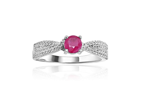 Red Ruby with White Sapphire Accents Rhodium over Sterling Silver ...