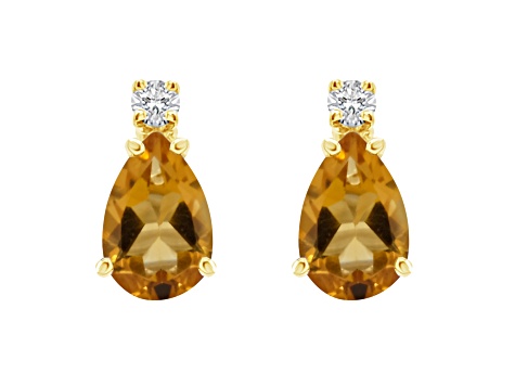 6x4mm Pear Shape Citrine with Diamond Accents 14k Yellow Gold Stud ...