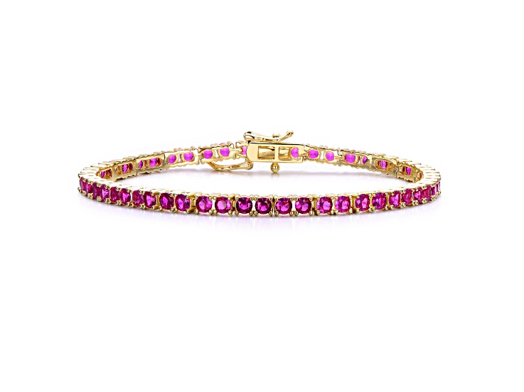 Ruby Red 3mm Cubic Zirconia, 14k Gold Plated over Brass Tennis Bracelet ...