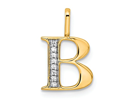 10k Yellow Gold and Rhodium Over 10k Yellow Gold Diamond Letter B ...