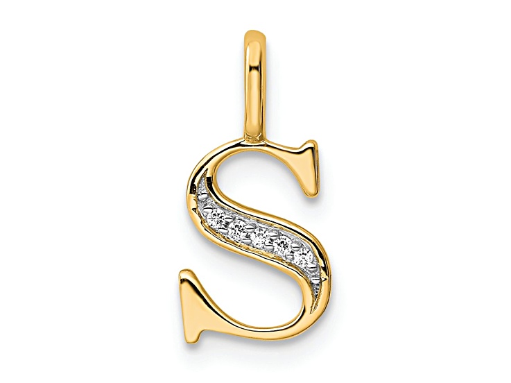 10k Yellow Gold and Rhodium Over 10k Yellow Gold Diamond Letter S ...