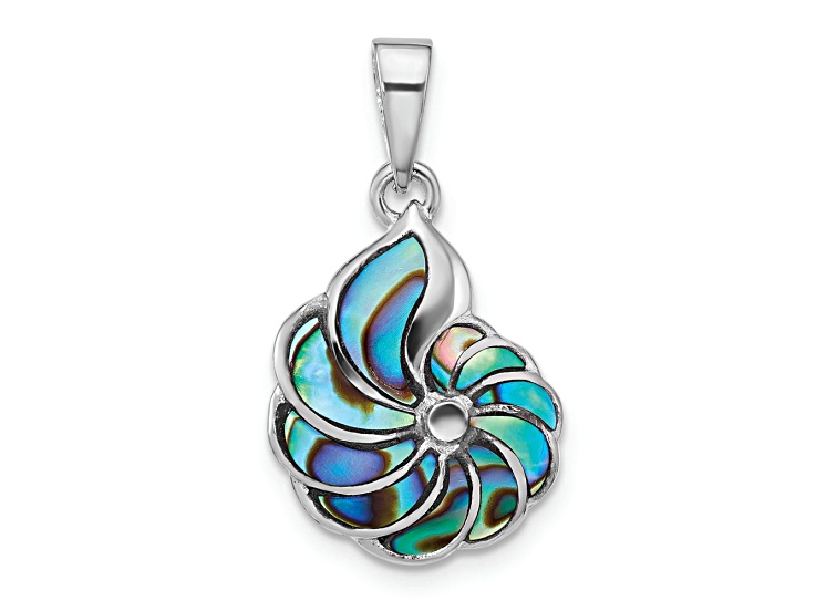 Rhodium Over Sterling Silver Polished Abalone Swirl Shell Pendant ...