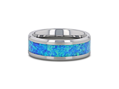 QUASAR Tungsten Wedding Band with Blue Green Opal Inlay 8mm - 13YY6C | JTV