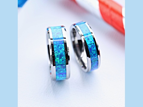 QUASAR Tungsten Wedding Band with Blue Green Opal Inlay 8mm - 13YY6C | JTV