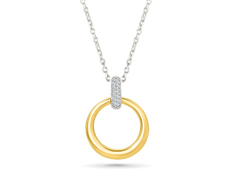 White Diamond 10K Yellow Gold Circle Pendant With 18 Rope Chain 0.10ctw