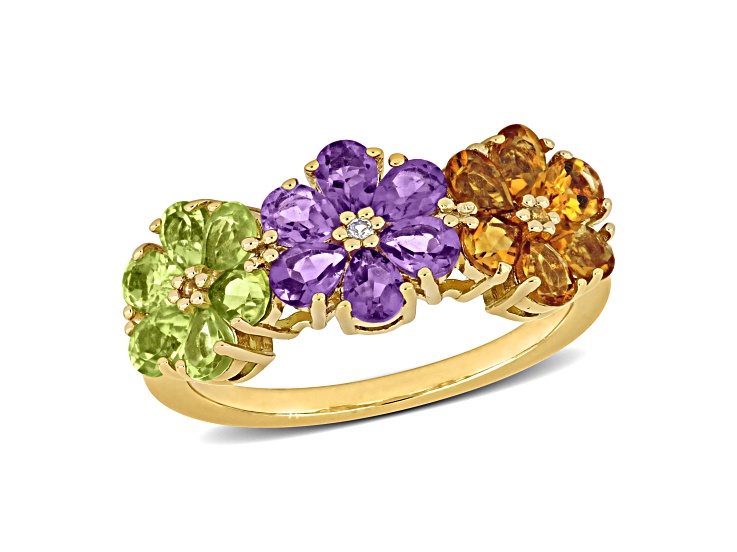 2 3/4 CT TGW Multi-Gemstone Floral Ring in Yellow Plated Sterling ...