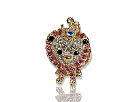 Gold Tone Pink and Clear Crystal Lion Key Chain - 14ZGCA | JTV