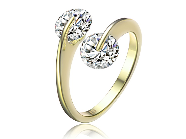 Clear Cubic Zirconia, 14k Yellow Gold Over Sterling Silver Bypass Ring 2.5ctw - 150SDB | JTV