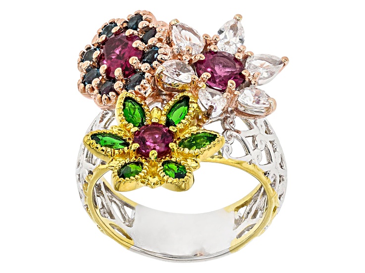 Red Rubellite Rhodium/18k Rose/24k Yellow Gold Over Palladium Sterling ...