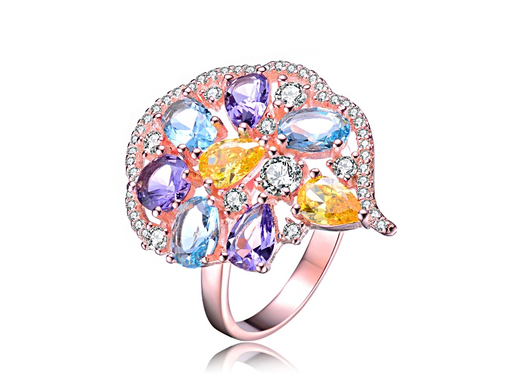 Multi Colored Cubic Zirconia, 18k Rose Gold Plated over Sterling Silver ...