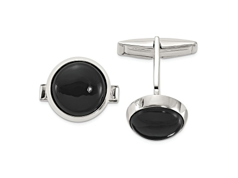 Sterling Silver Polished Round Onyx Cuff Links - 15GMFA | JTV