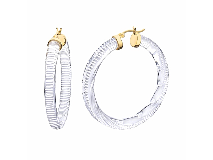 14K Yellow Gold Over Sterling Silver Painted Hoops in Clear - 15JSWL | JTV